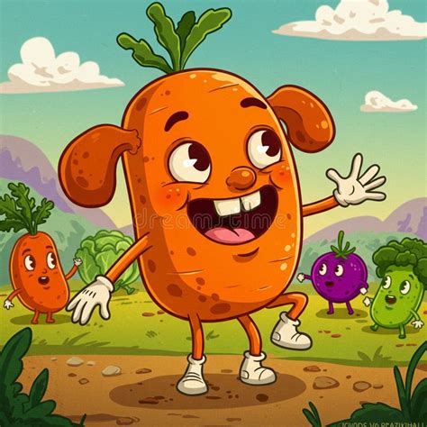 Anthropomorphic Carrot Character With Leafy Green Top And Orange Body
