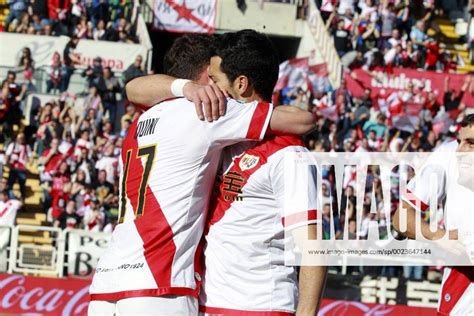 Rayo Vallecano S Striker Javi Guerra Jubilates With His Team Mate Quini