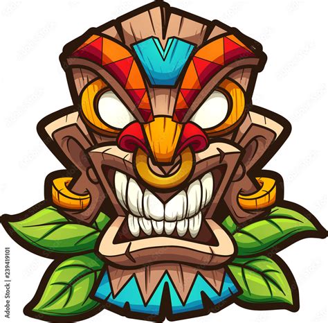 Cartoon Colorful Tiki Mask With Leaves Stock Vector Adobe Stock