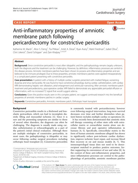 Pdf Anti Inflammatory Properties Of Amniotic Membrane Patch Following