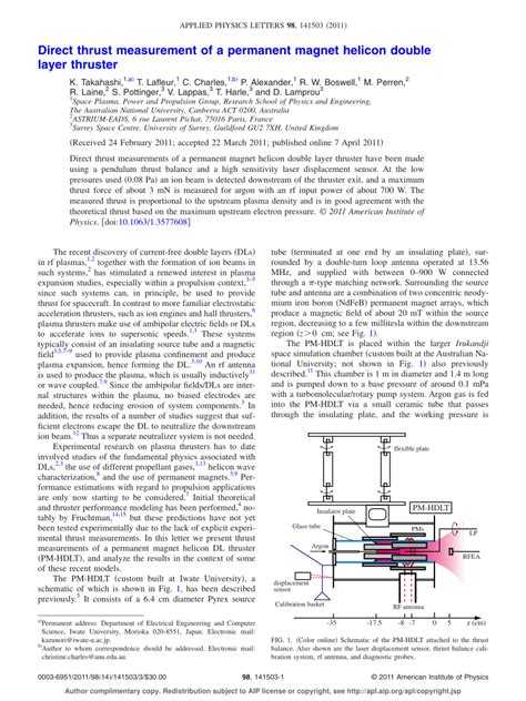 Pdf Direct Thrust Measurement Of A Permanent Magnet Helicon Double