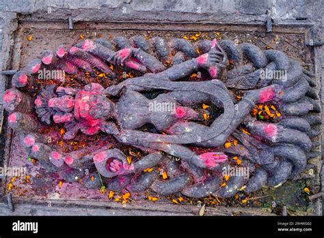 Nepal Kathmandu Valley Hindu Temple Of Pashupatinath Dedicated To Shiva Vishnou Statue Stock