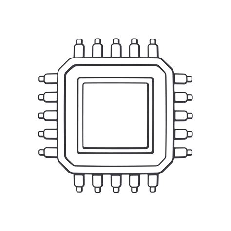 Electronic Integrated Circuit Top View Outline Vector Illustration Computer Microchip Or Nano