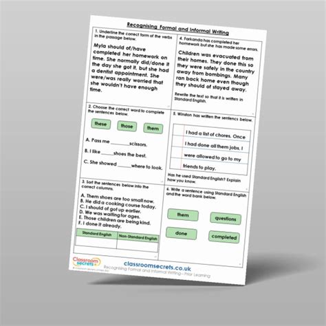 Year 6 Recognising Formal And Informal Writing Prior Learning Resource Classroom Secrets