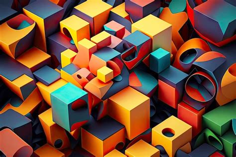 Premium Photo Bright Multicolored D Render Abstract Geometric Background With Joined Cubic