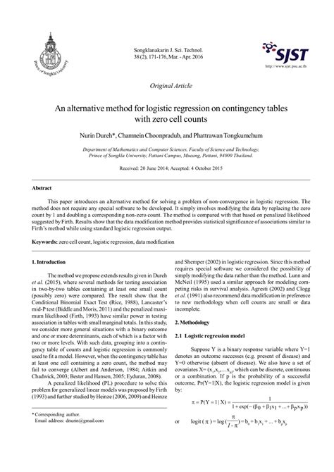 Pdf An Alternative Method For Logistic Regression On Contingency Tables With Zero Cell Counts