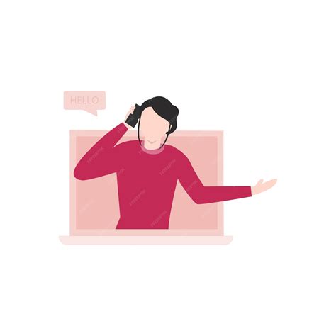 A Woman Talking On A Phone With The Word Hello On The Screen Premium