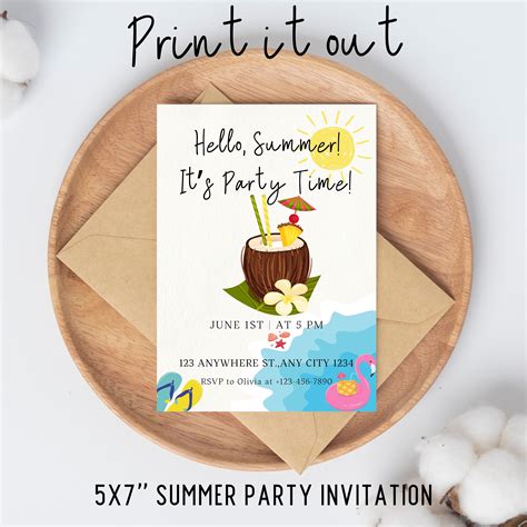 Summer Theme Party Invitation Printable Beach Party Invite Hello