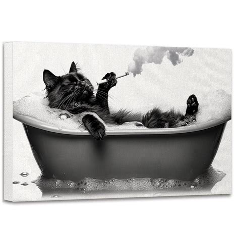 Cat In Bathtub Wall Art Print Poster Bathroom Decor Posters Prints For