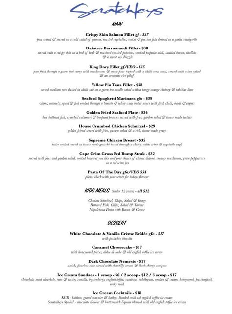 Menu At Scratchleys On The Wharf Restaurant Newcastle 200 Wharf Rd