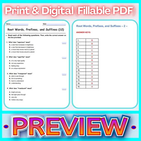 Root Words Prefixes And Suffixes Worksheets 5th 6th Grade Ela Review