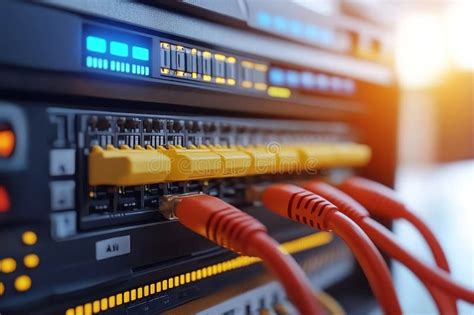 Digital Server Room With Glowing Orange Ethernet Cables Symbolizing