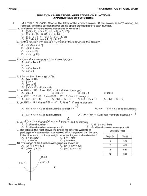 Functions And Relations Practice Test Pdf Function Mathematics