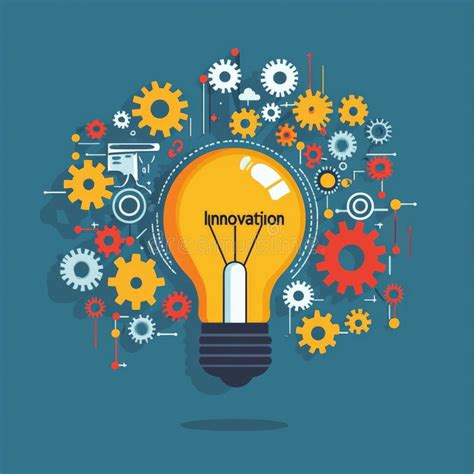 Yellow Light Bulb Surrounded By Gears Representing Innovation And Ideas Stock Illustration