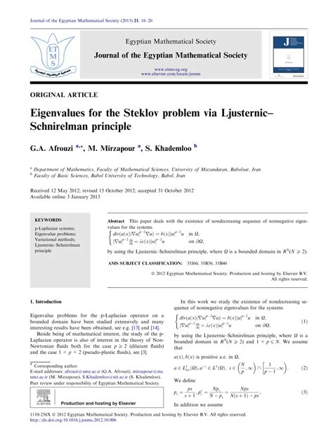 Pdf Eigenvalues For The Steklov Problem Via Ljusternicschnirelman