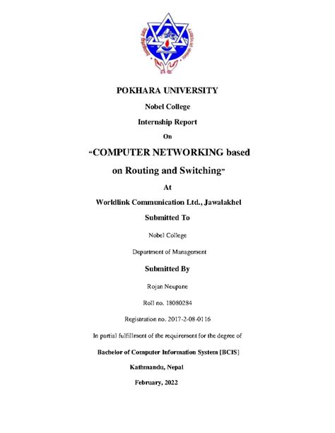 Internship Report On Computer Networking And Implementation Bcis