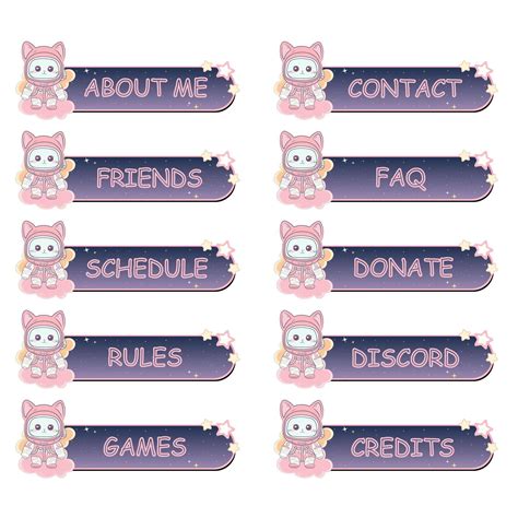 Cute Kawaii Twitch Panels With Pink Astronaut Cat On Clouds For
