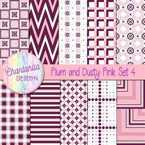 Free Plum And Dusty Pink Digital Papers With Patterned Designs