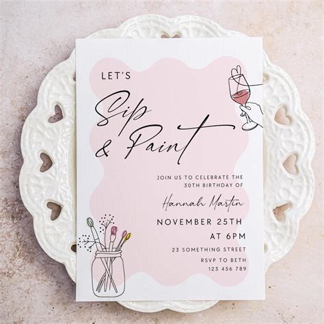 Sip And Paint Invitation Template Sip And Paint Invite Paint And Sip