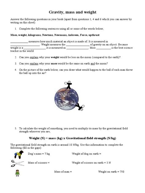 Gravity Mass And Weight Sheet Period1 Pdf Weight Gravity