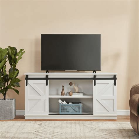 Aukfa Farmhouse Sliding Barn Door Tv Stand For Tvs Up To 65tall