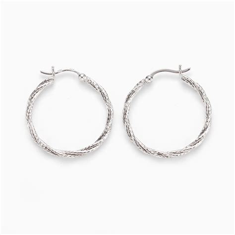 Braided Diamond Cut Hoop Earrings Gold 14k White Gold Medium Hoop