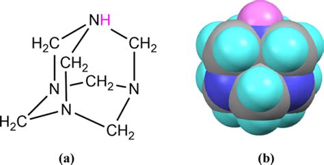 Protonated Hmta Molecule Structure A And Its Spacefilled