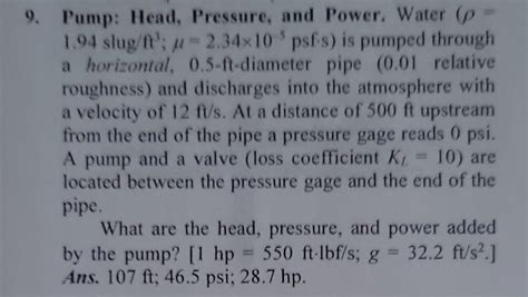 Solved 9 Pump Head Pressure And Power Water ρ 194