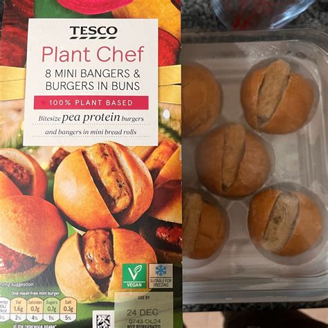 8 Mini Bangers And Burgers In Buns From Tesco Plant Chef Vegan Product