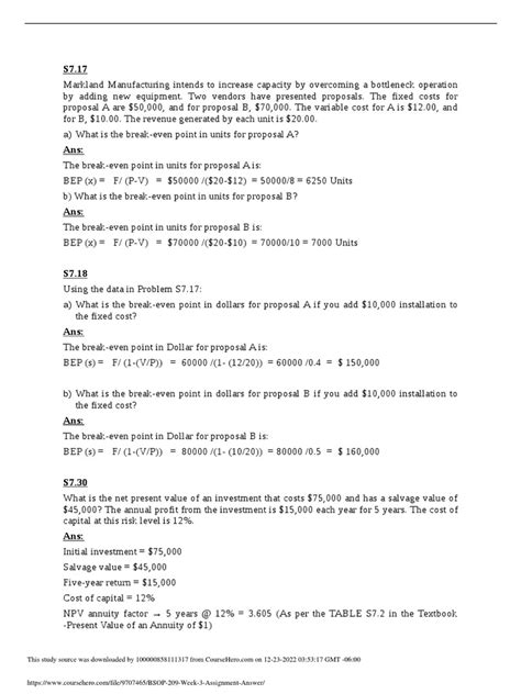 Bsop 209 Week 3 Assignment Answer Pdf Net Present Value Business