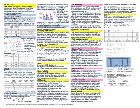 Om 300 Final Exam Cheat Sheet Pdf Lean Manufacturing Inventory