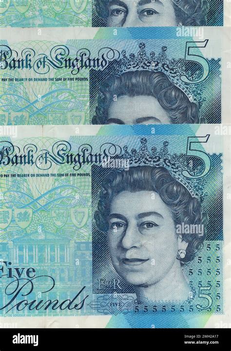 Five Pound Notes Featuring A Portrait Of Queen Elizabeth Ii From The