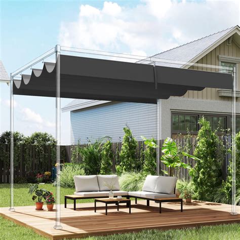 Outsunny 4 X 3m Dark Grey Retractable Pergola Canopy Homebase