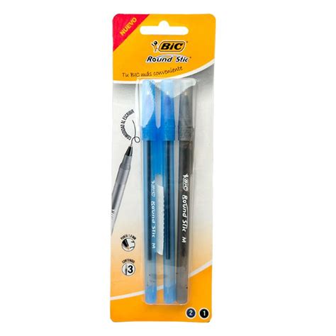 Set 3 Bolígrafos Round Stic 2 Azul 1 Negro Bic Buale
