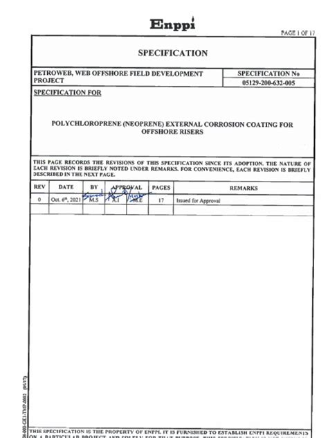 Specification For Polychloroprene Neoprene External Corrosion Coating
