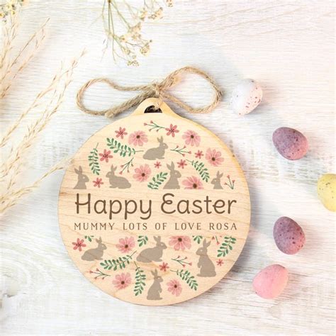 Personalised Floral Easter Tree Wooden Decoration Dunelm