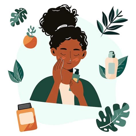 Premium Vector Young Woman Using Cosmetic Products For Facial Skin