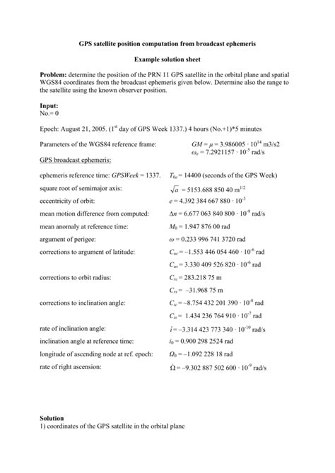Gps Satellite Position Computation From Broadcast Ephemeris