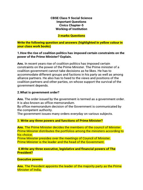 Class 9 Ls5 Workiing Of Institutions Q And A Pdf Judicial Review Separation Of Powers
