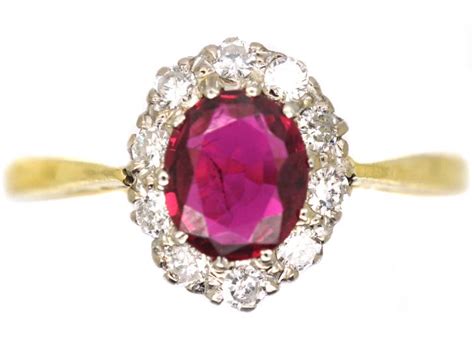 Retro 18ct Ruby And Diamond Cluster Ring 789y The Antique Jewellery