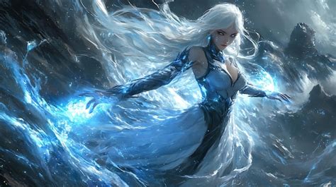 Fantasy Woman With Ice Magic Premium Ai Generated Image