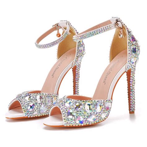 Silver Sparkle Platform Pumps Rhinestone Peep Toe Heels For Prom