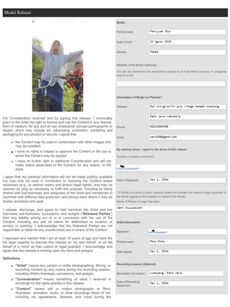 Model Release Signed Pdf Legal Liability