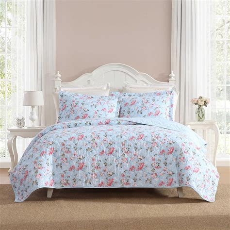 Laura Ashley King Quilt Set Super Soft Cotton Bedding With Matching Shams