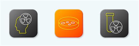 선 머리와 방사선 기호 박테리아가 있는 페트리 접시 및 시험관 아이콘을 설정합니다 벡터 건강 진단에 대한 스톡 벡터 아트 및 기타 이미지 건강 진단 건강한 생활방식