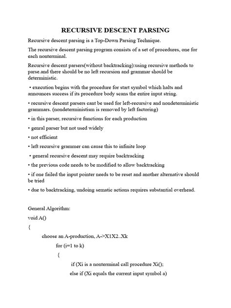 Recursive Descent Parsing Pdf