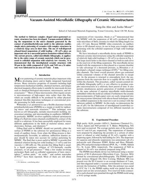 Pdf Vacuum Assisted Microfluidic Lithography Of Ceramic