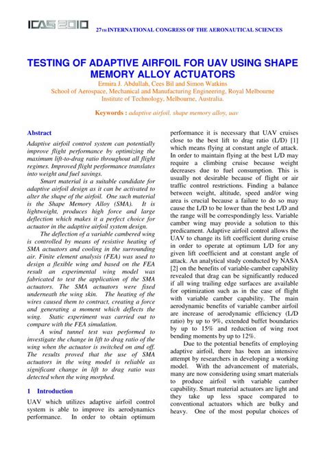 Pdf Testing Of Adaptive Airfoil For Uav Using Shape Memory Alloy Actuators Dokumentips