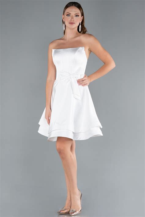 White Strapless Satin Short Prom Dress Abk2310