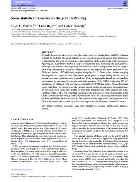 Pdf Statistical Analysis Of Ring Patterns In Grb Spatial Distribution